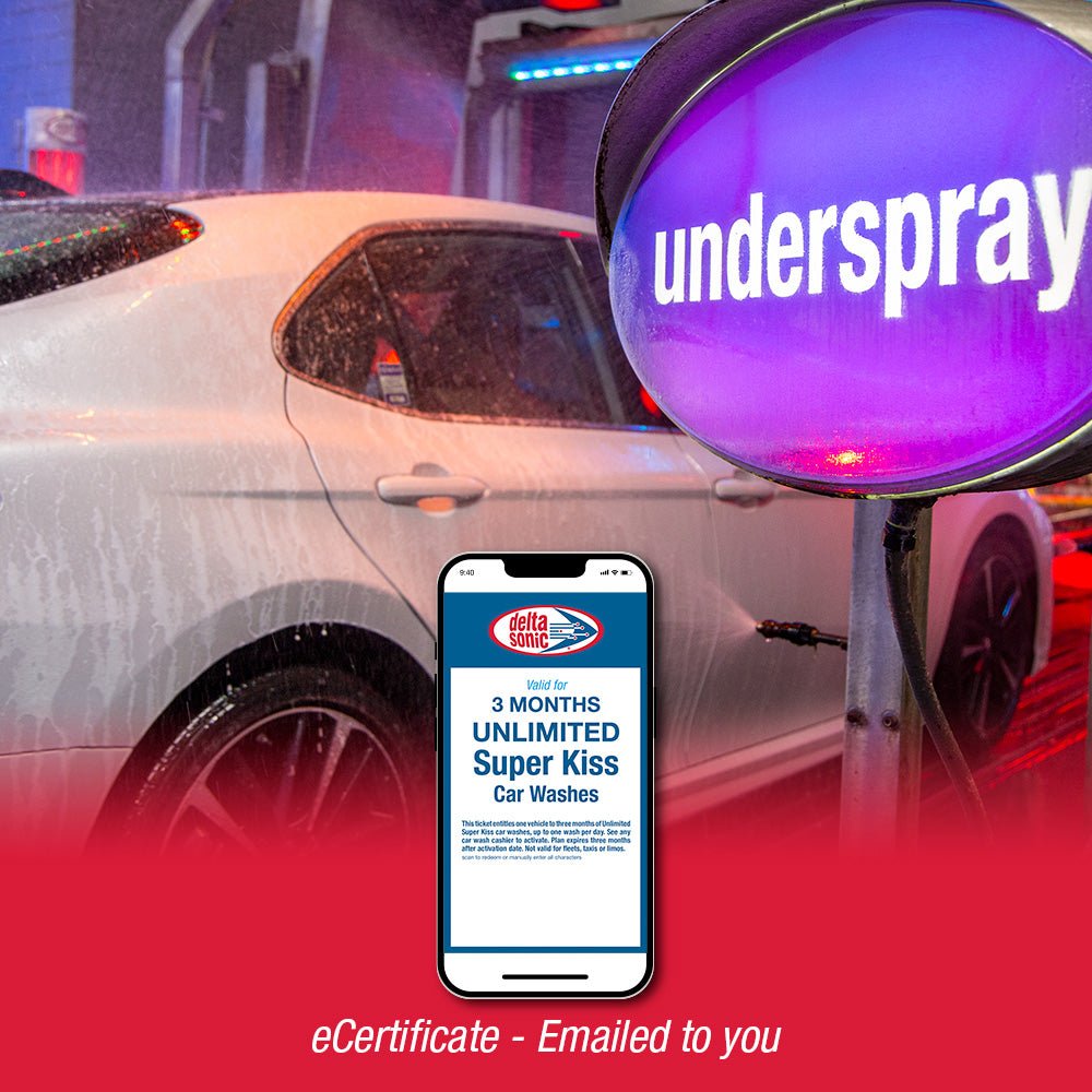 3 Months Unlimited Super Kiss eCertificate – Delta Sonic Car Wash